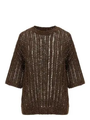 Brunello Cucinelli Short-sleeved Crewneck Knitted Jumper - Brown