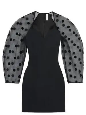 Nina Ricci Balloon Sleeve Polka Dot Dress - Black