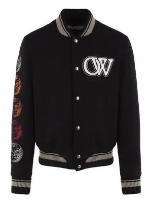 Off-White Logo Detailed Bomber Jacket - Black
