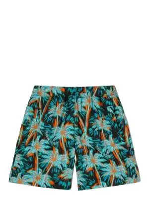 Palm Angels Palm Tree-print Cotton Shorts - Blue