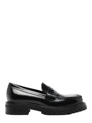 Off-White Slip-on Loafers With Signature Diagonal Stripe Print - Black
