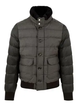 MOORER High Neck Padded Down Jacket With Button Details - Black