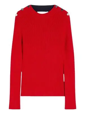 Sportmax Button-detailed Ribbed Slim-fit Sweater - Red