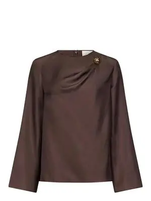 Loulou De Saison LouLou De Saison Azae Draped Top With Metallic Accents Brown