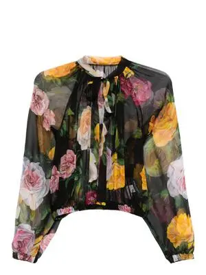 Dolce & Gabbana Floral Print Sheer Blouse - Black