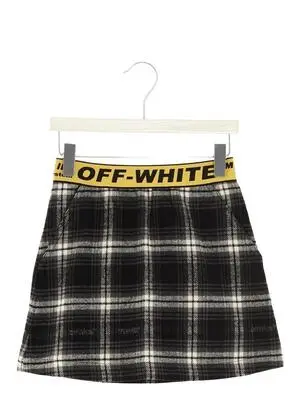 Off-White Plaid Mini Skirt With Logo Waistband - Black