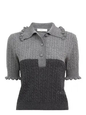 Chloé Short-sleeved Knit Polo With Ruffle Trim - Black