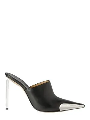 Off-White Pointed Toe Slip-on Mules With High Heel - Black