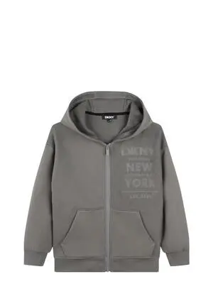 Dkny Logo Embroidered Full Zip Hoodie - Dark Gray