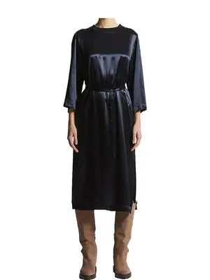 Peserico Midi Dress With Belt And Side Slits - Black