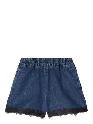 Off-White Lace-trimmed Denim Shorts - Blue