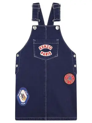 Kenzo Logo Appliqué Denim Pinafore Dress - Indigo