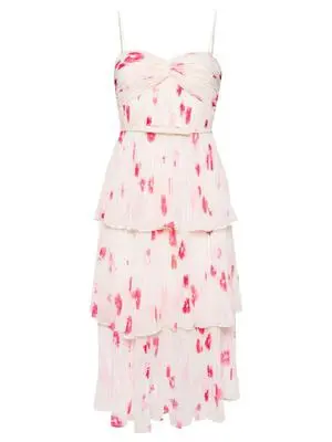 SELF-PORTRAIT Floral Print Chiffon Corset Dress - Cream White/pink