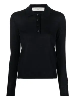 GOLDEN GOOSE Long-sleeved Knitted Polo Shirt - Black
