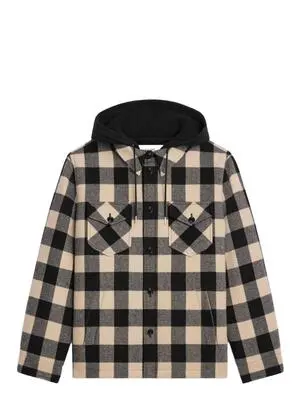Celine Hooded Overshirt In Checked Wool - Light Brown