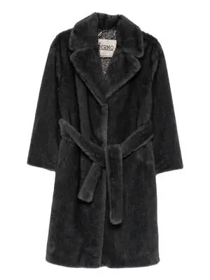 Herno Belted Lapel Collar Fur Coat - Black