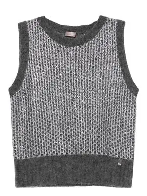 Herno Sleeveless Crew Neck Knit Top With Metallic Detail - Gray