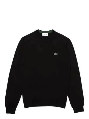 Lacoste Logo Patch Crewneck Knitted Jumper - Black