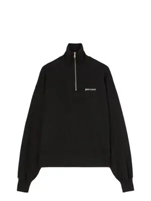 Palm Angels Logo-embroidered Half-zip Sweatshirt - Black