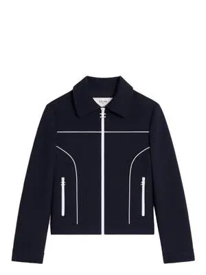 Celine Chelsea Blouson Jacket In Gauffered Double Wool - Navy Blue