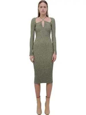 Simkhai Halterneck Ribbed Knit Midi Dress With Keyhole Detail - Green