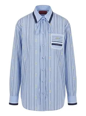 Gucci Striped Logo Printed Shirt - Blue