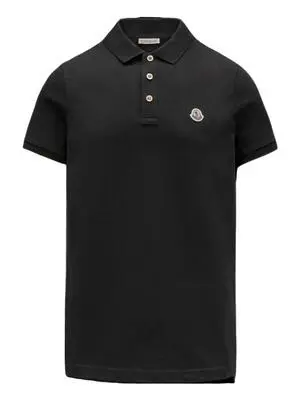 Moncler Logo Patch Short Sleeved Polo Shirt - Black