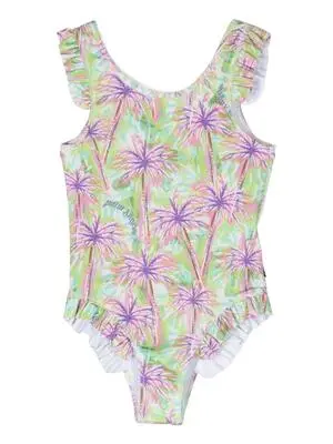 Palm Angels Palm Tree Ruffled One-piece Swimsuit - Green