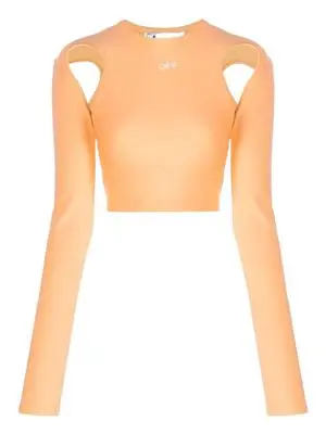 Off-White Sleek Cut-out Long-sleeved Top - Nude