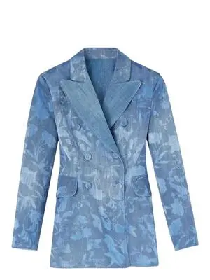 Ermanno Scervino Double-breasted Rose Motif Jacket - Blue