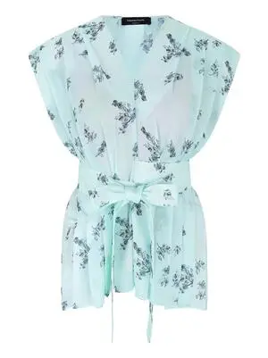 Fabiana Filippi V-neck Printed Pleated Top - Blue