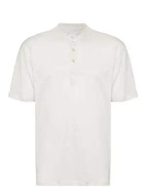 Eleventy Buttoned Linen-cotton T-shirt - Hell Beige