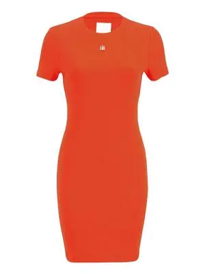 Givenchy 4g Plaque Ribbed Short Sleeve Dress - Orange