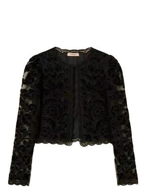 TWINSET Embroidered Scalloped Hem Cardigan - Black