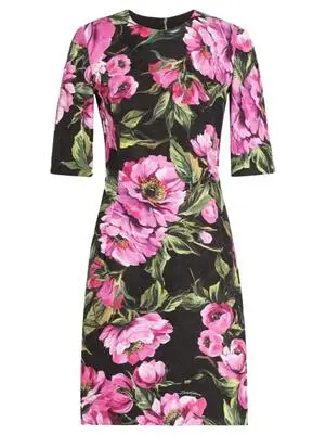 Dolce & Gabbana Short Sleeve Floral Print Dress - Black