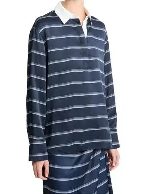 Vince Long Sleeve Striped Polo Shirt - Blue