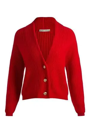 ALICEOLIVIA Alice + Olivia V-neck Gold Button Cardigan - Perfect Ruby Color