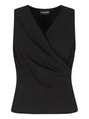 Emporio Armani Sleeveless V-neck Draped Top - Black