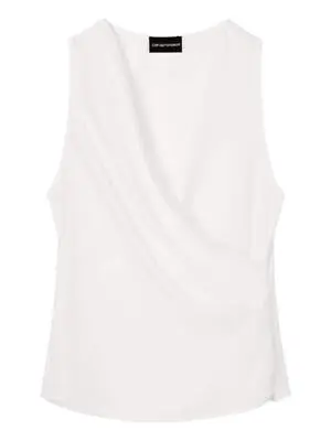 Emporio Armani Sleeveless V-neck Draped Crepe Top - White