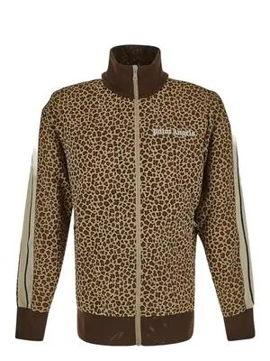 Palm Angels High Neck Leopard Jacquard Track Jacket - Brown