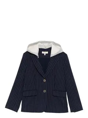 TWINSET Pinstripe Hooded Blazer - Black