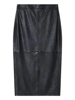 Armani Exchange Leather Panel Midi Skirt - Black