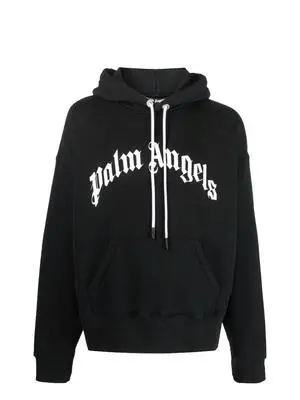 Palm Angels Logo Print Drawstring Hoodie - Black
