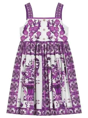 Dolce & Gabbana Sleeveless Graphic Print Cotton Dress - Purple