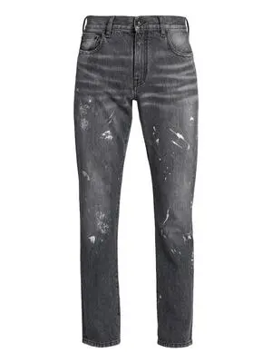 Off-White Diag-striped Distressed Straight Leg Jeans - Black