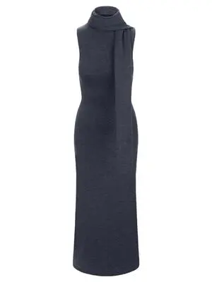 Staud Canal Midi Dress With Detachable Scarf - Charcoal