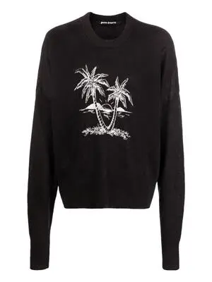 Palm Angels Palm Tree Print Knit Pullover - Black