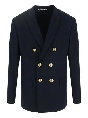 Palm Angels Embroidered Double-breasted Blazer - Black