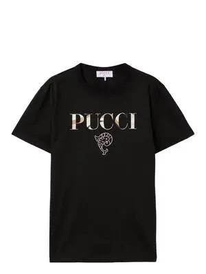 Emilio Pucci Logo Print Crewneck Short Sleeve Top - Black
