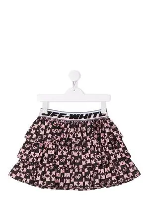 Off-White Monogram-print Tiered Ruffle Skirt - Black